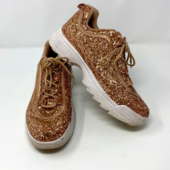Liliana | Shoes | Liliana Rose Gold Glitter Sneakers Size 85 Excellent ...